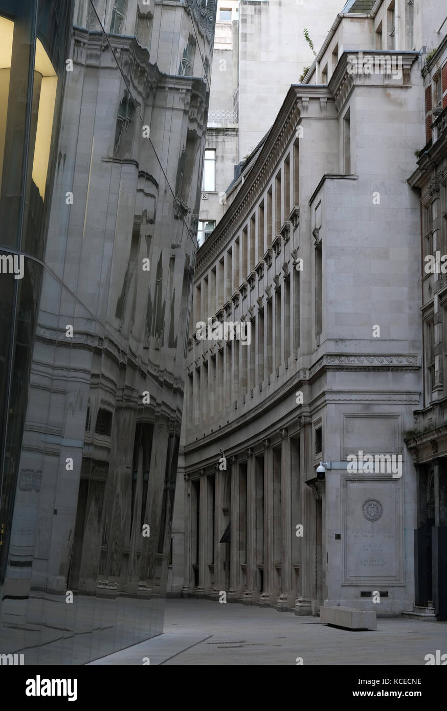 Angel Court, City of London, UK, reflecting the buildings opposite in ...