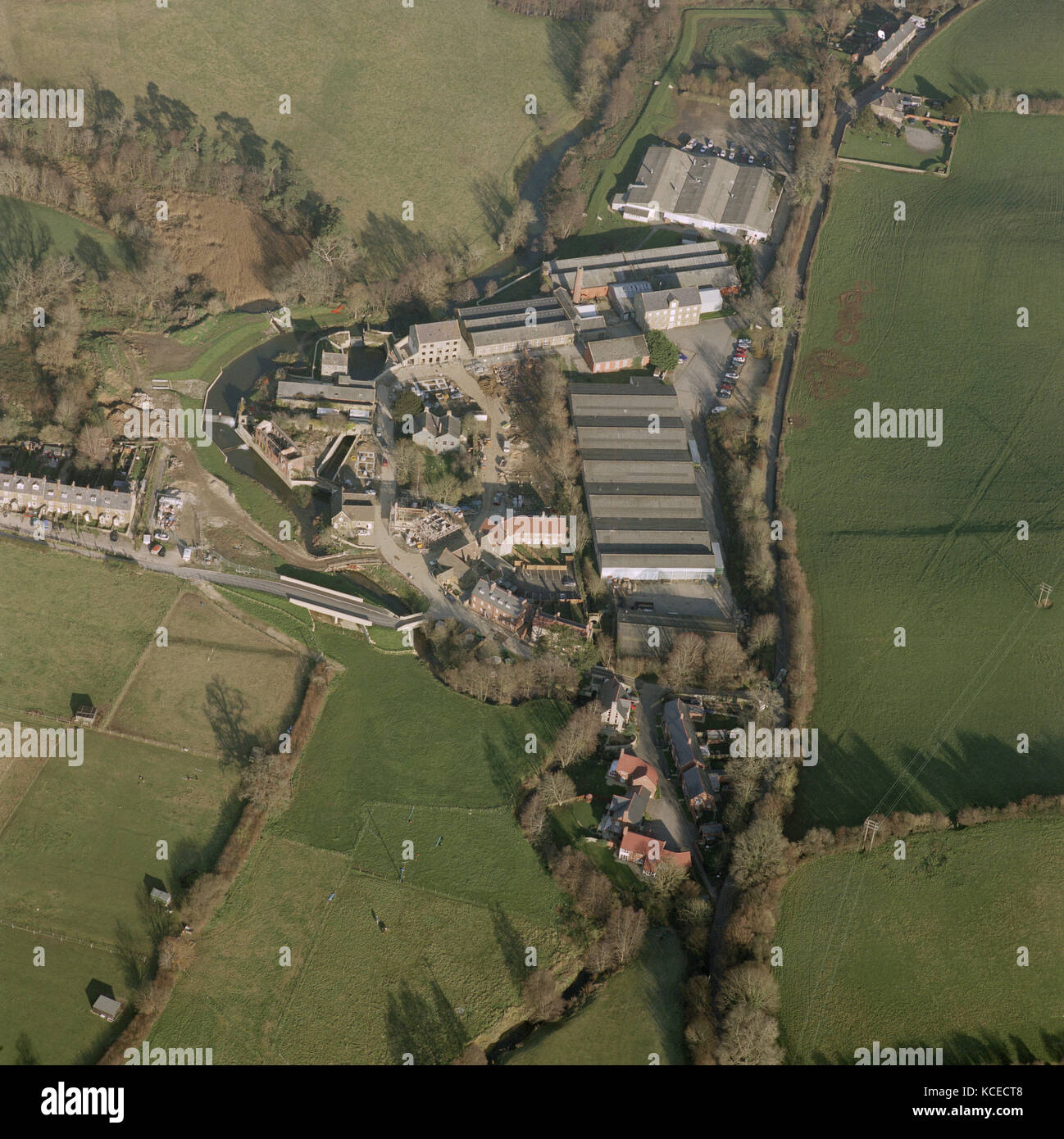 Mill at Pymore, near Bradpole, Dorset. This aerial photograph shows ...