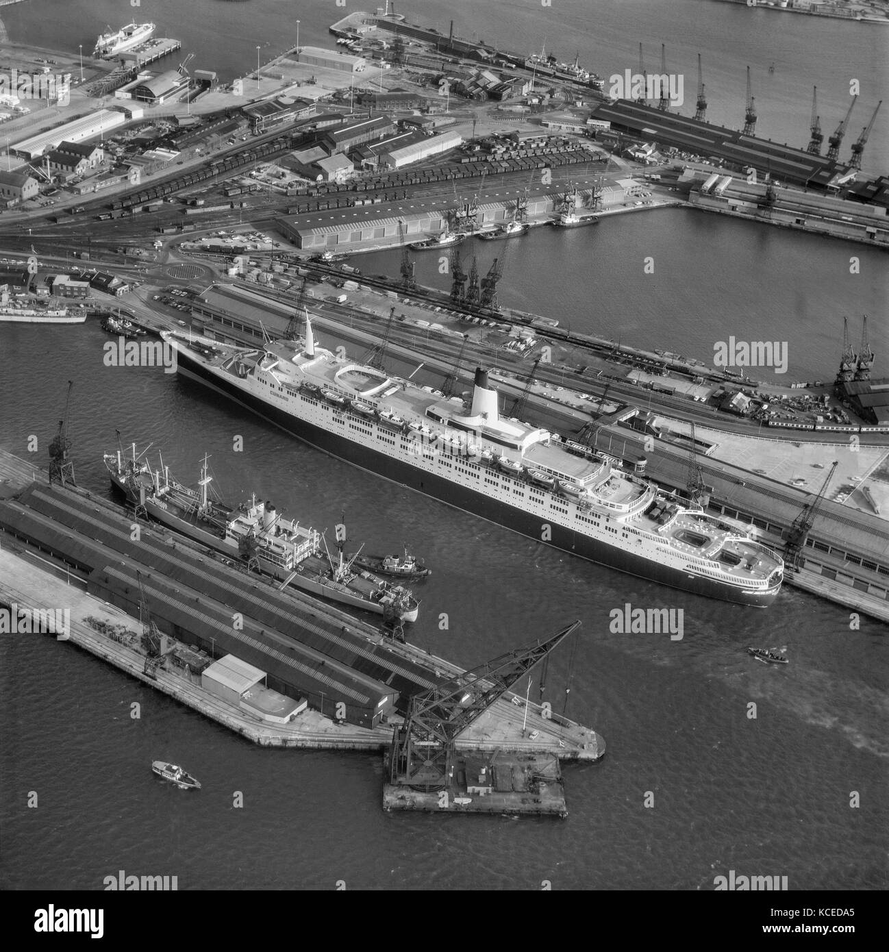 The QE2 liner docked at Southampton. February 1969. Aerofilms ...