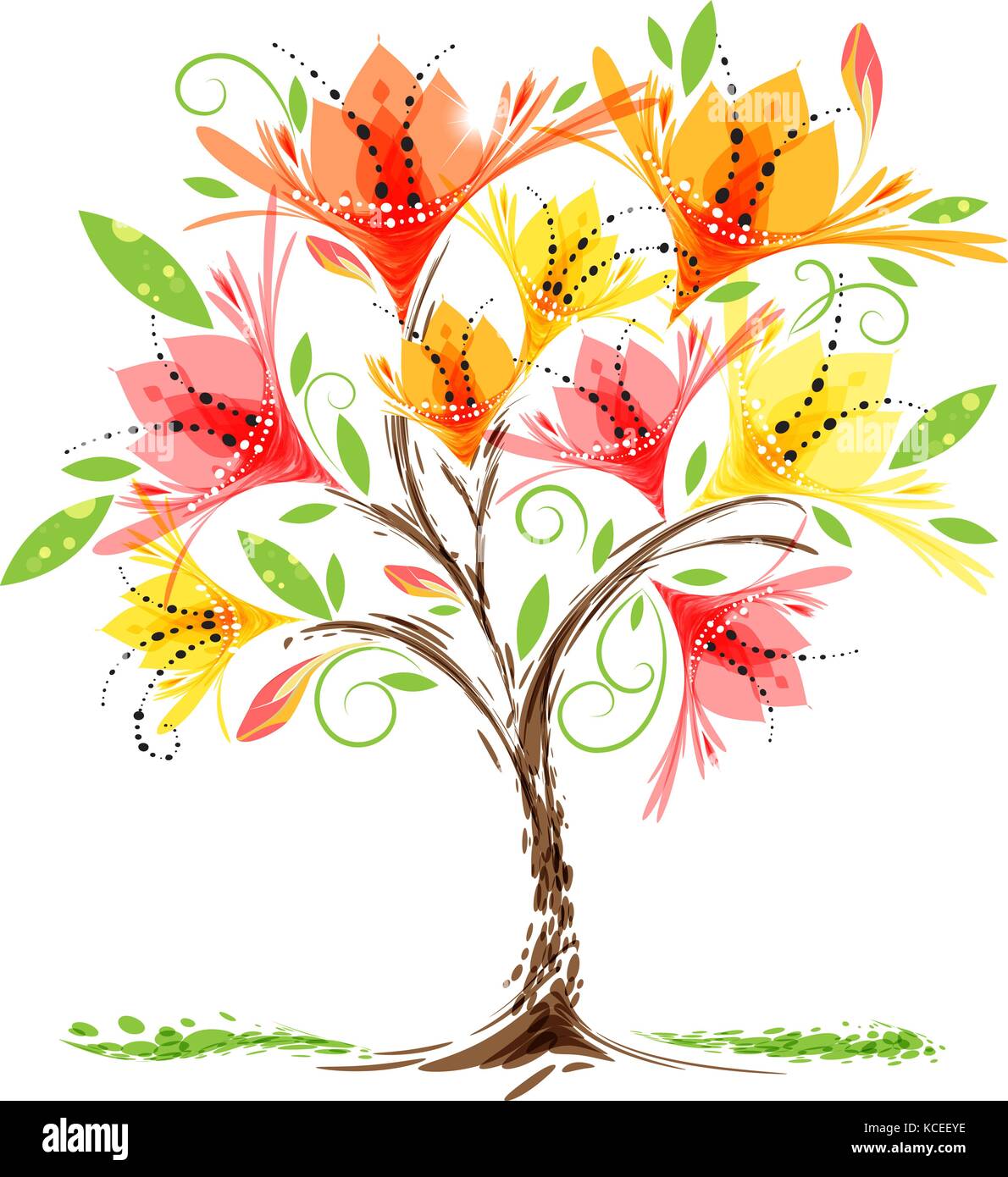 Fancy a flowering tree on white background, vector illustration Stock ...