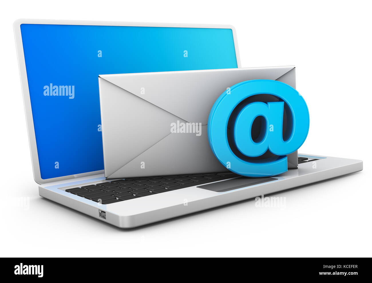 A laptop on which is an envelope and an email sign. 3d rendering Stock ...