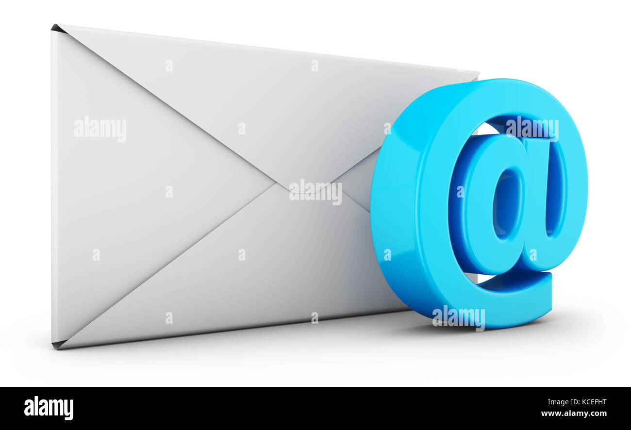 Envelope and email sign on a white background. 3d rendering Stock Photo ...
