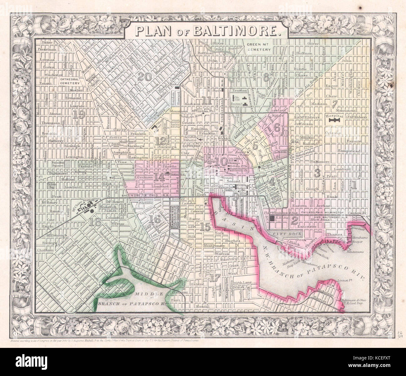 1864, Mitchell Map of Baltimore, Maryland Stock Photo - Alamy