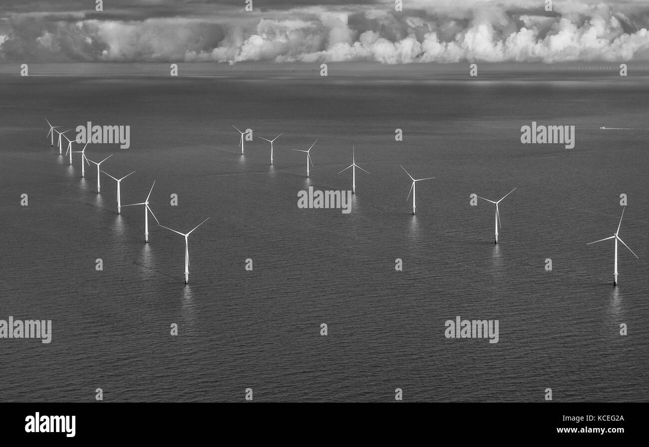 Aerial photo wind turbines Liverpool Bay Stock Photo - Alamy