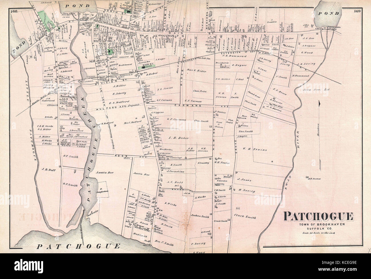 1873, Beers Map of Patchogue, Long Island, New York Stock Photo - Alamy