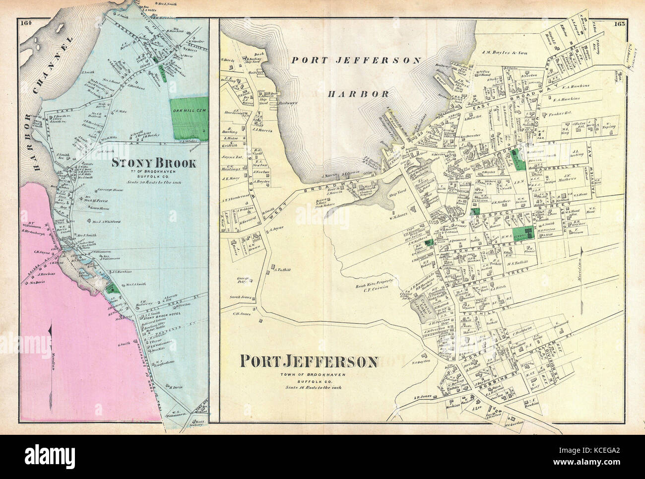 1873, Beers Map of Stony Brook and Port Jefferson, Long Island, New ...