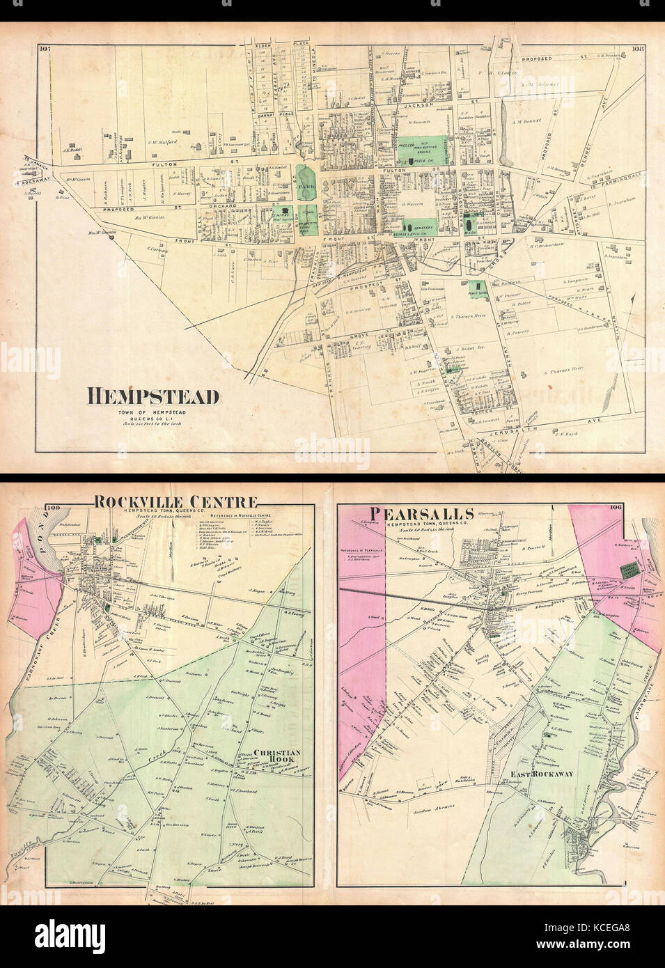 1873, Beers Map of the Towns of Hempstead, Rockville and Pearsalls ...