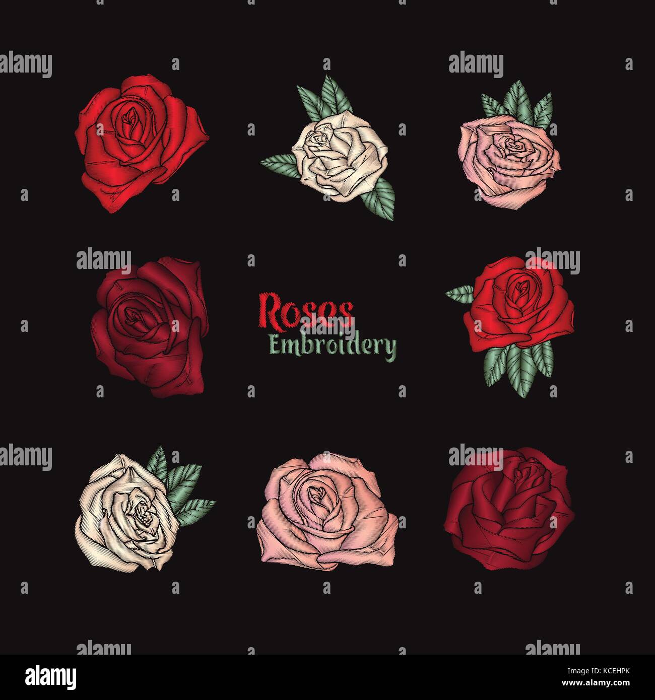 Roses embroidery on black background Stock Vector Image & Art - Alamy