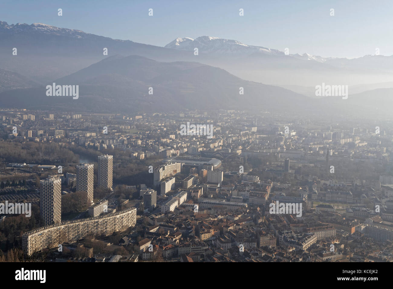 GRENOBLE, FRANCE, December 29, 2016 : City of Grenoble seen from the ...