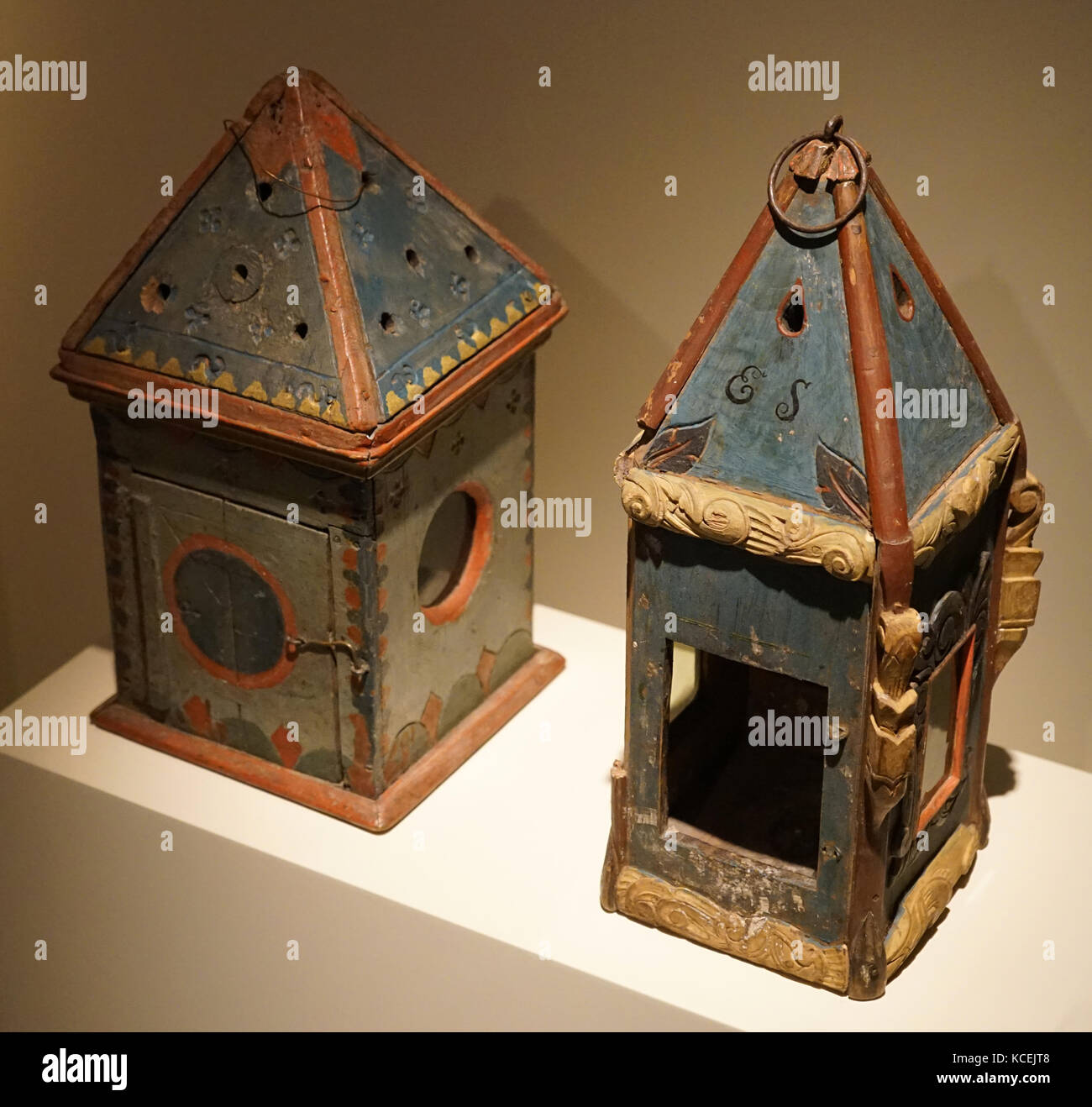 Painted, 18th century lanterns, used carry a light from home to church ...
