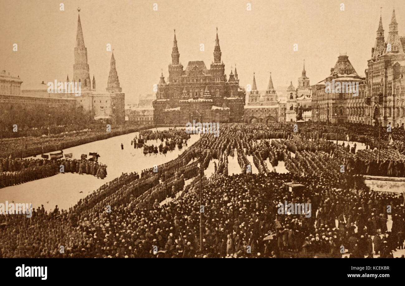Photograph of patriotic crowds watch a Red Army review in Moscow's Red ...