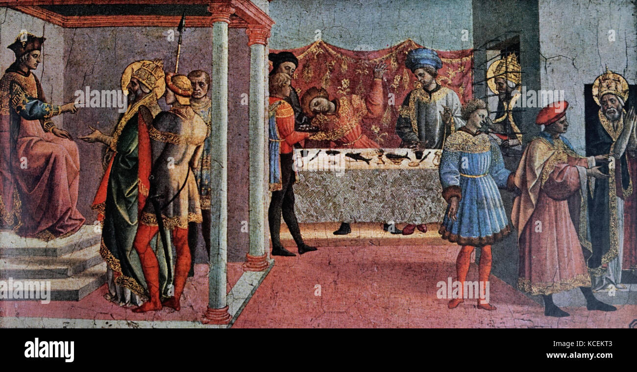 Painting depicting scenes from the life of Pope Sylvester I. Dated 4th ...