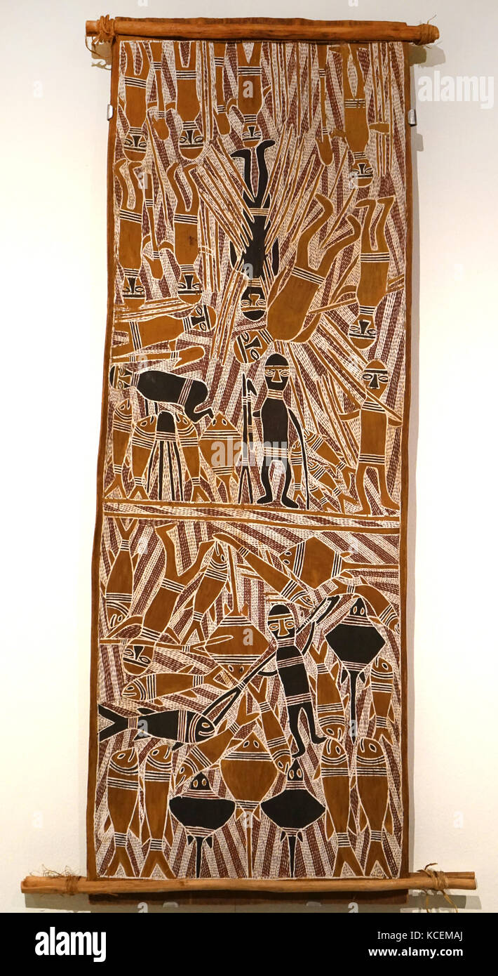 Bark painting depicting the story of the hunters of the Wulu-Wulk and ...