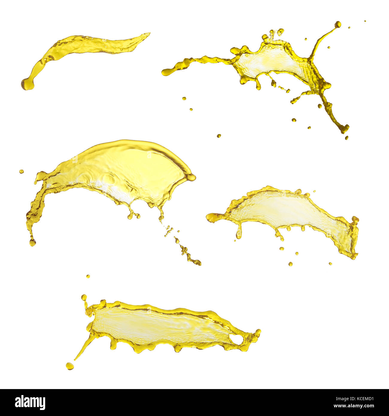 Elegant collection of flying oil splashes isolated on white Stock Photo ...