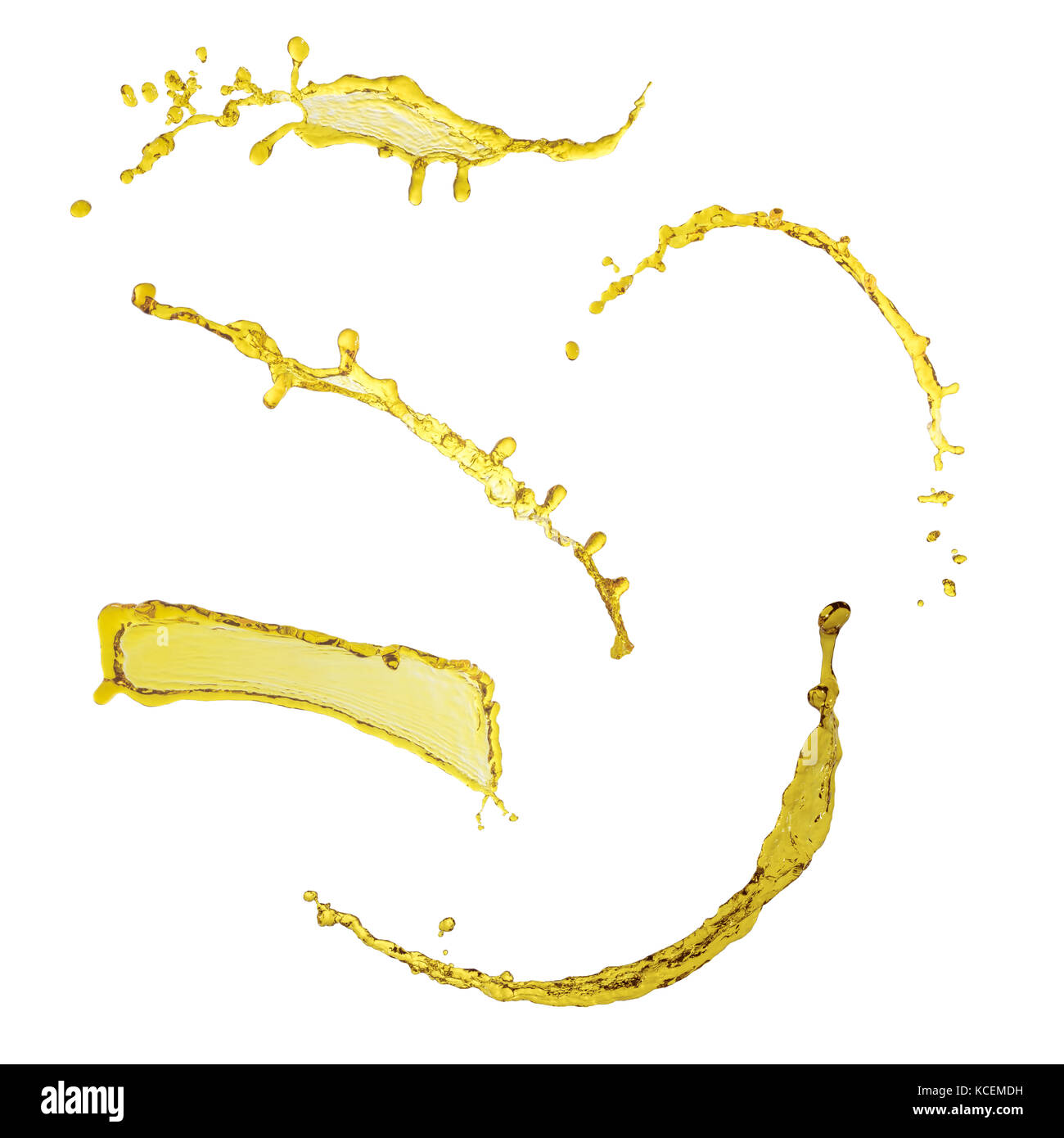 Elegant collection of flying oil splashes over white background Stock ...