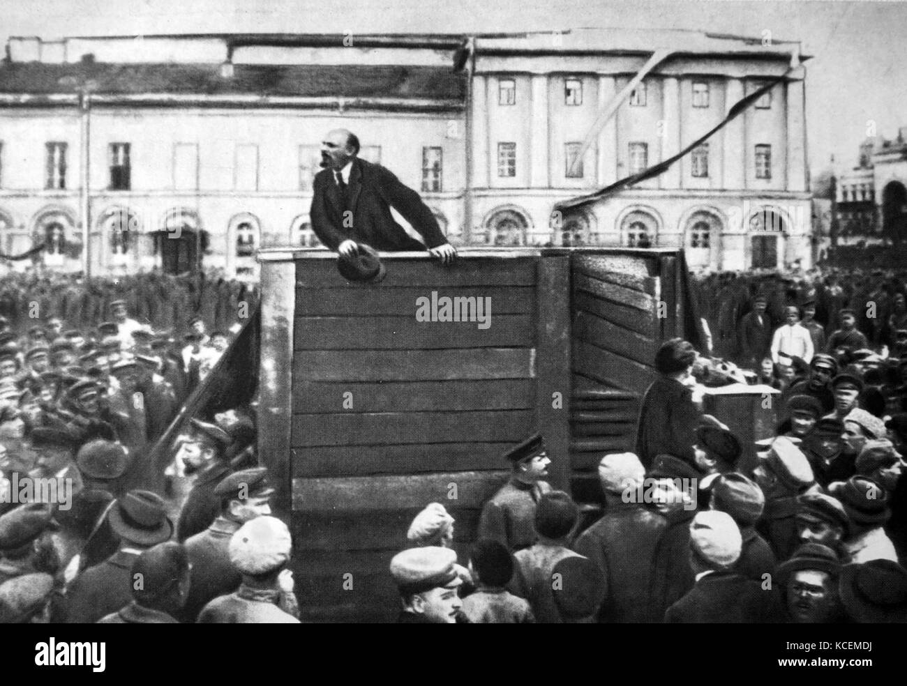 Vladimir Lenin addressing Red Army soldiers in Moscow, who are being ...