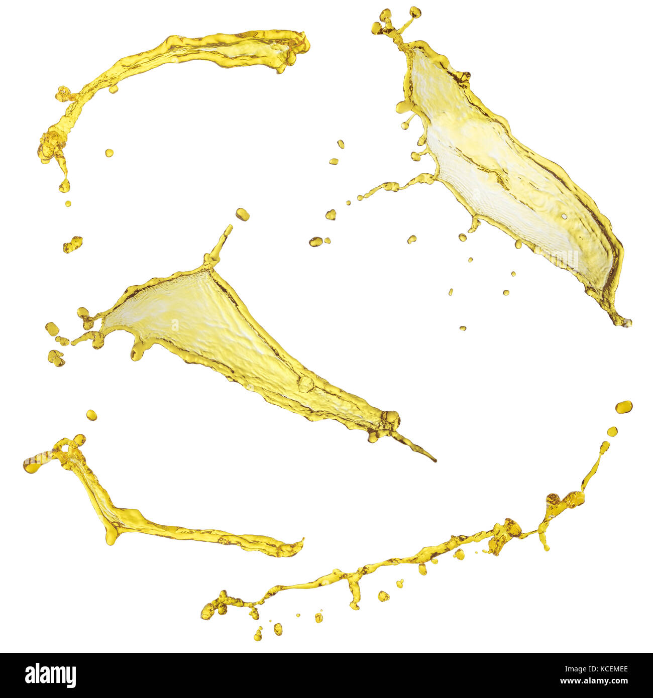 Elegant collection of flying oil splashes yellow color over white ...