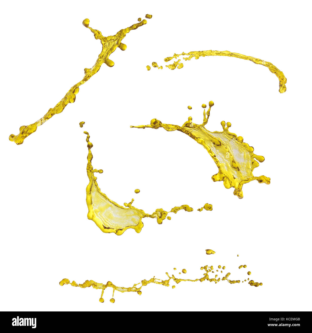 Elegant collection of isolated flying oil splashes over white ...