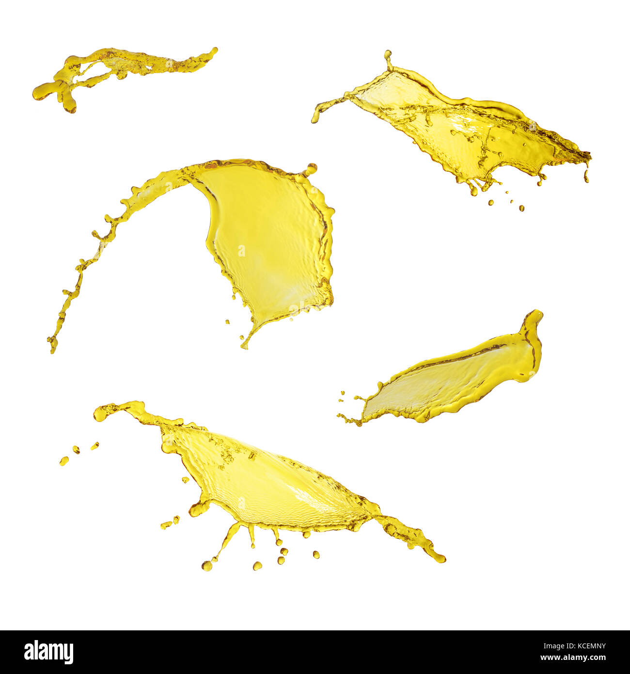 Elegant collection of oil splashes yellow color isolated over white ...