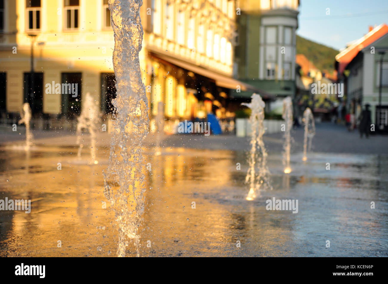 Main square water fountains Stock Photo - Alamy