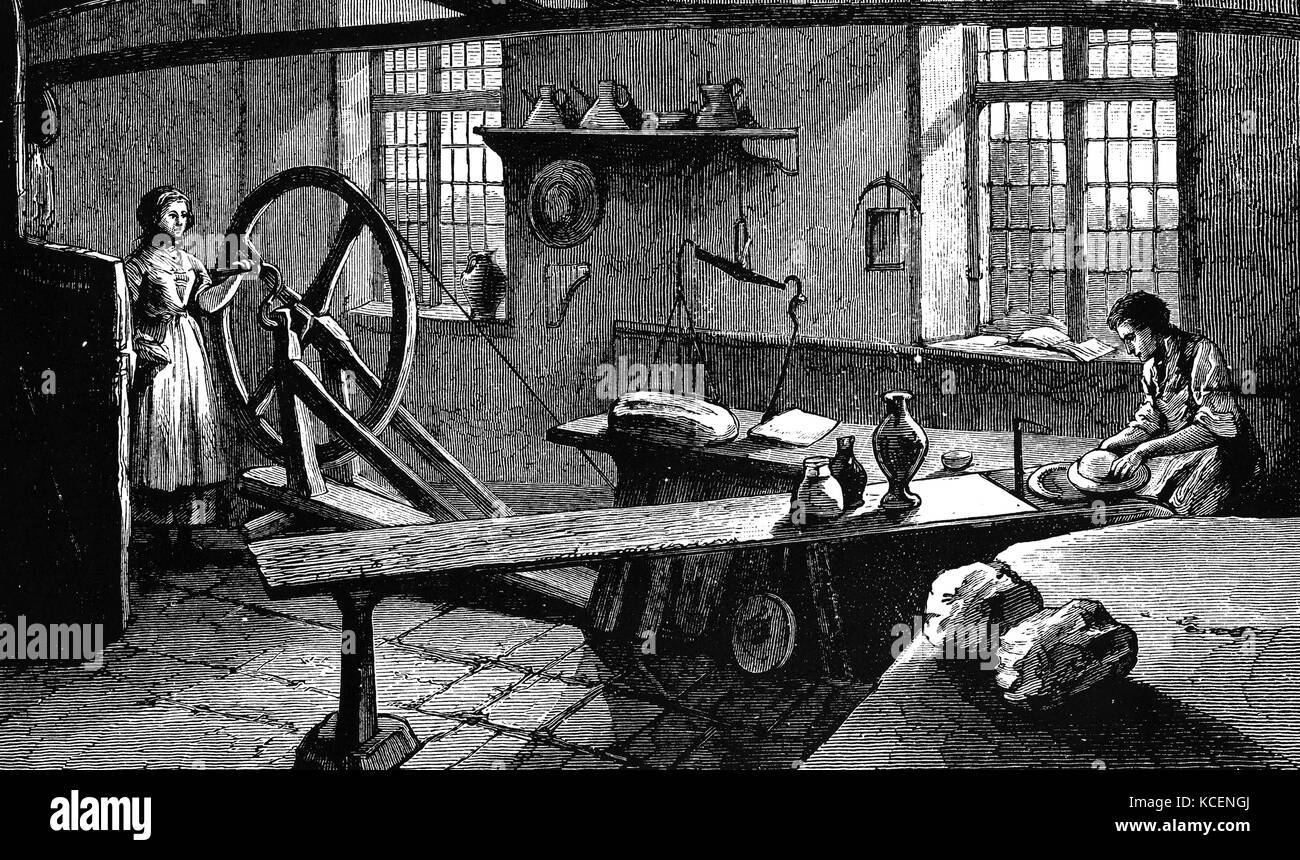 Illustration depicting the work room of Josiah Wedgwood (1730-1795) an ...