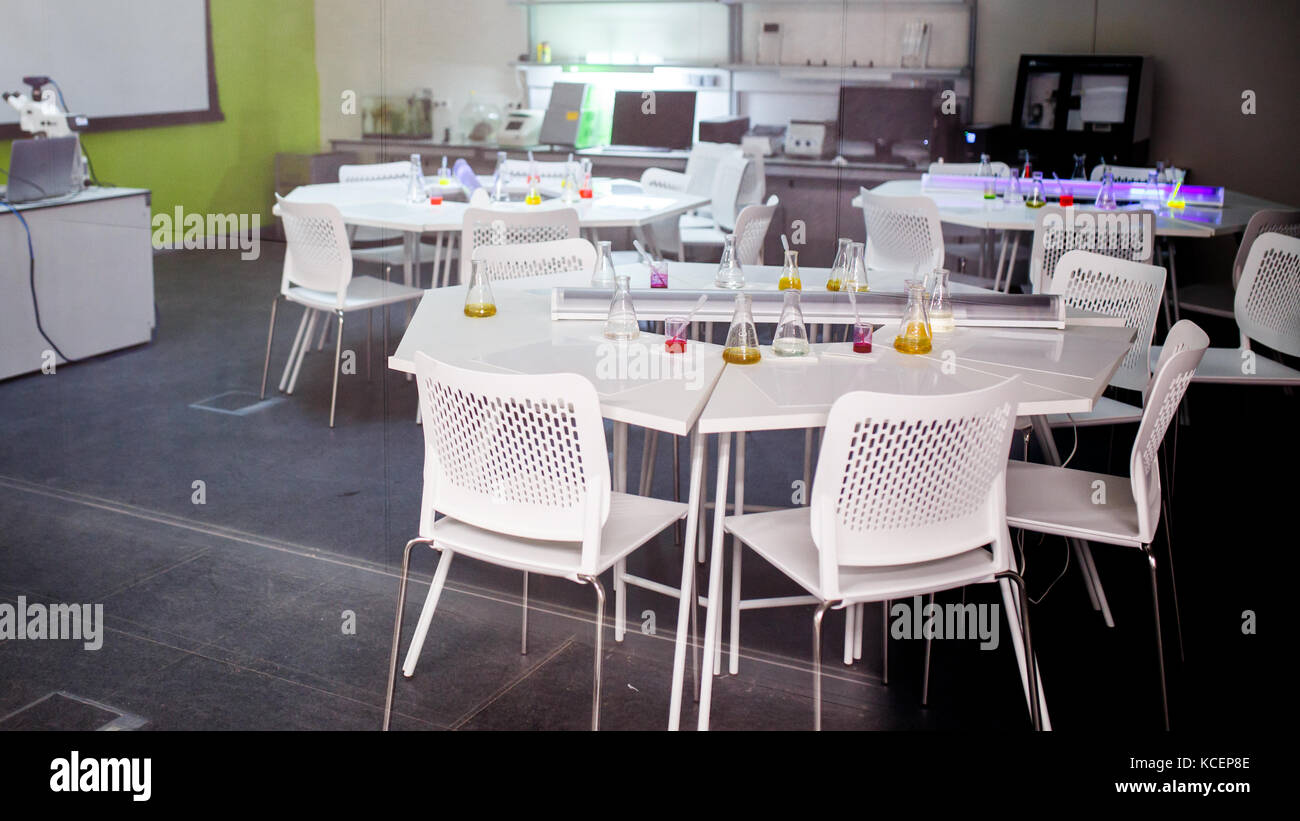 Picture of classroom for chemistry with tables Stock Photo - Alamy