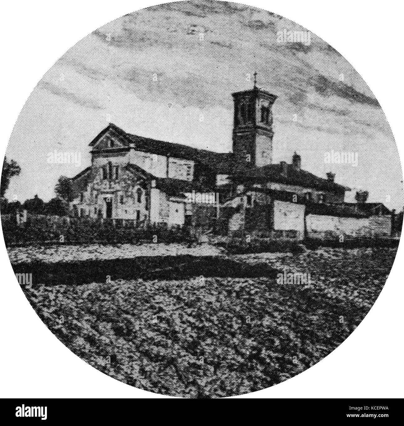 Photograph of the village church in Le Roncole, Italy. Dated 20th ...