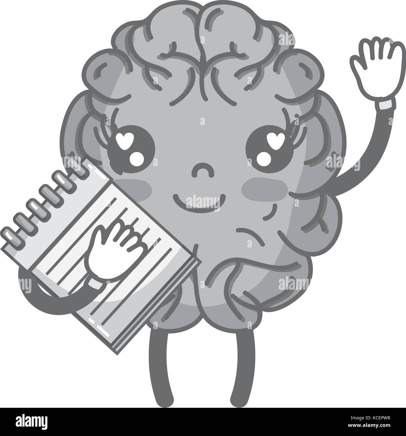 grayscale kawaii happy brain with notebook tool Stock Vector Image ...