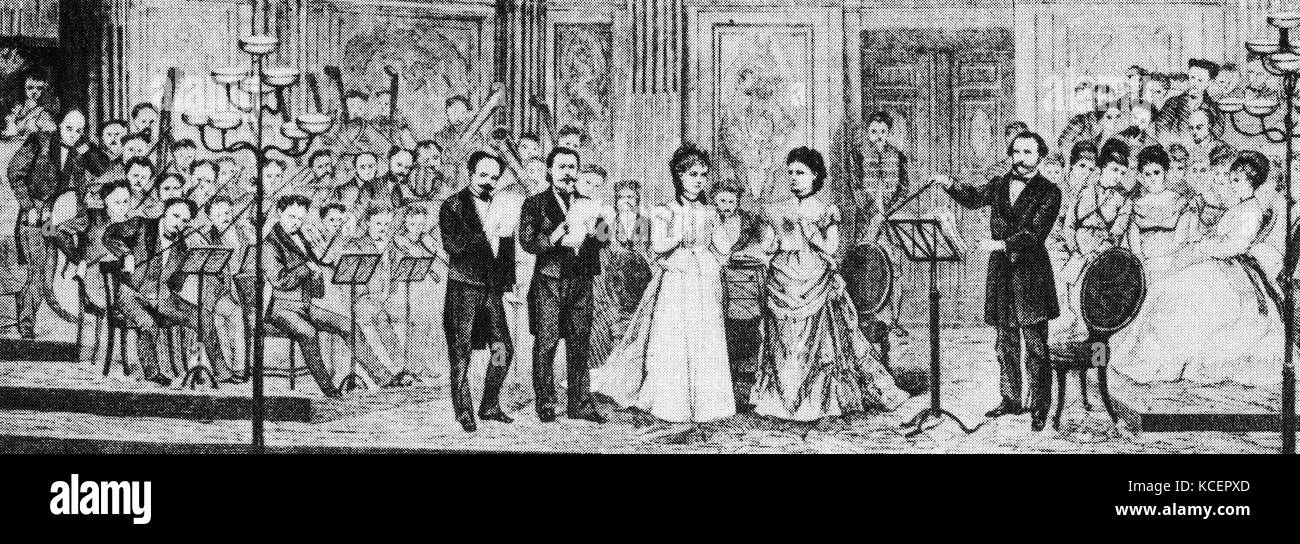 Engraving depicting the first La Scala performance of the 'Requiem ...