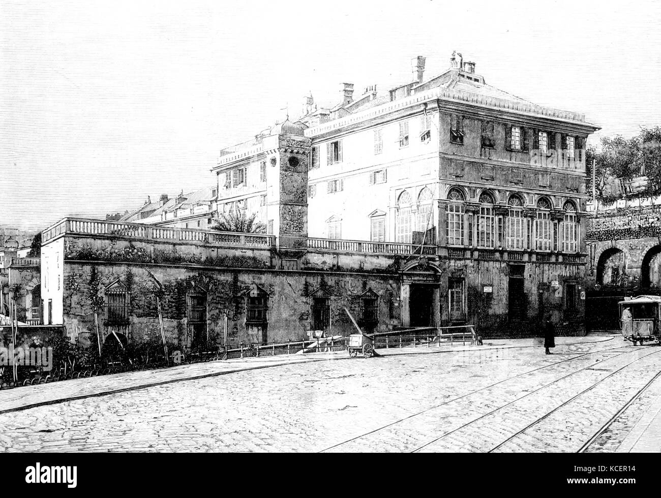 Engraving depicting the home of Giuseppe Verdi (1813-1901) an Italian ...