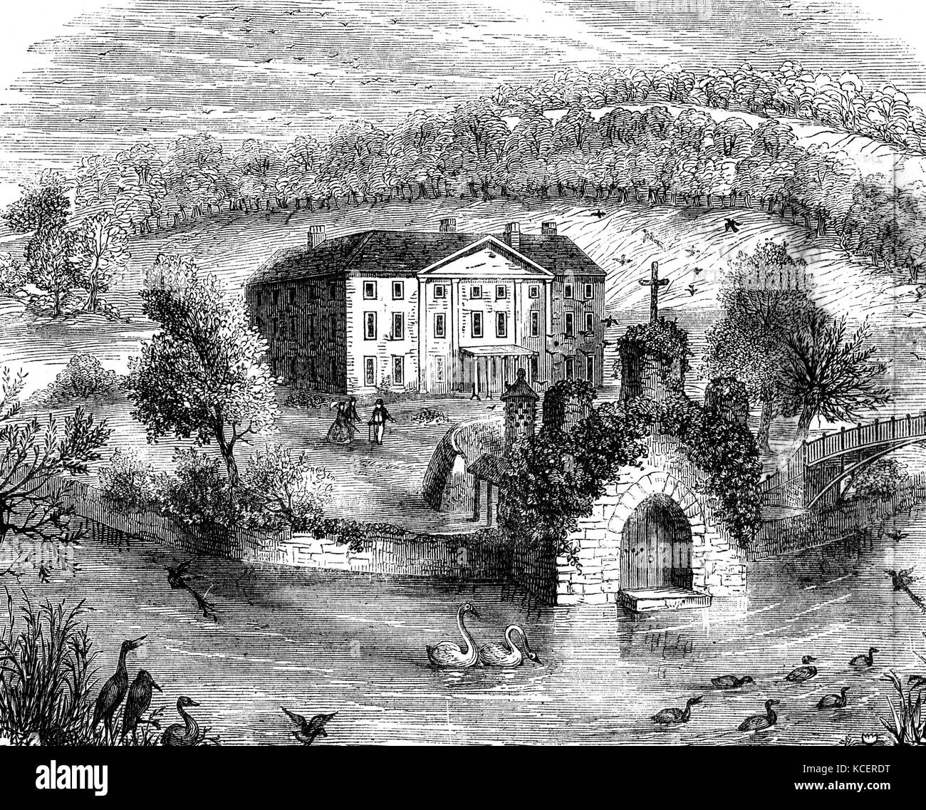 Engraving depicting Walton Hall, the home of Charles Waterton (1782 ...