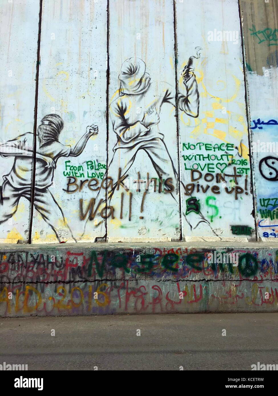 Graffiti and slogans associated with Palestinian liberation on the ...