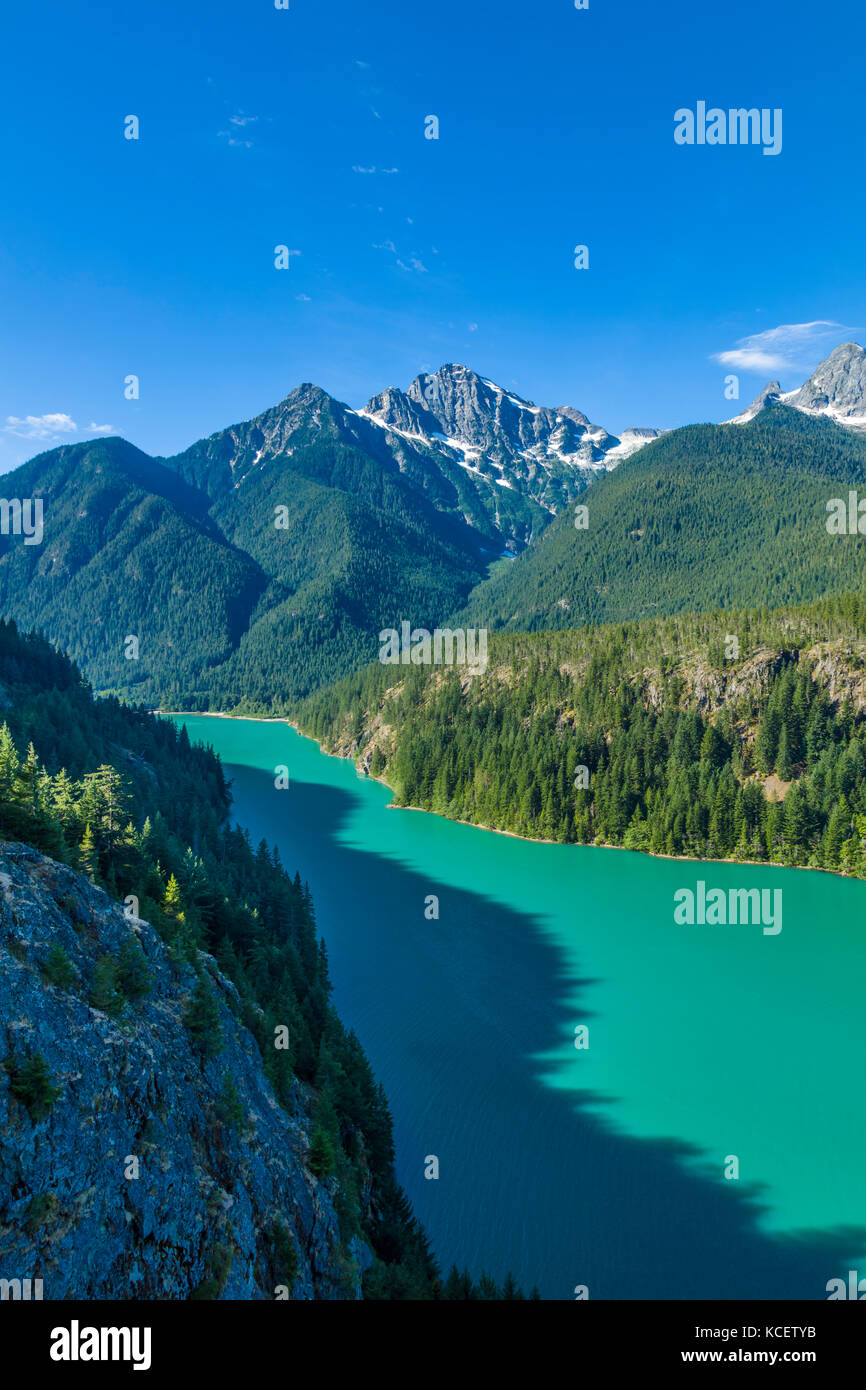 Diablo Lake from overlook is a reservoir in the North Cascade mountains ...