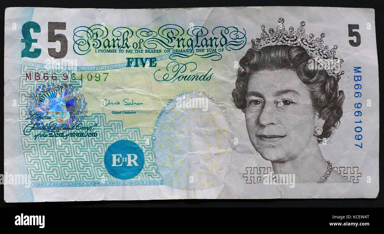 Queen Elizabeth II of the United Kingdom, depicted on a paper £5 ...