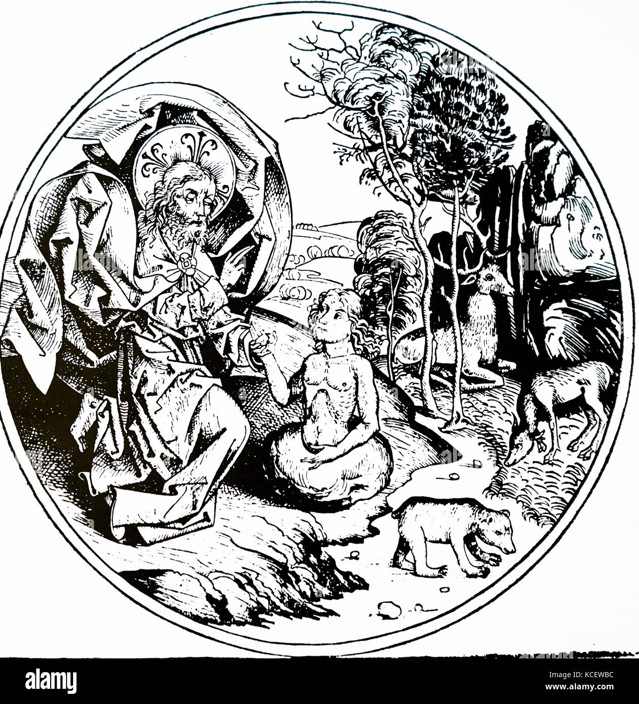 Engraving depicting the sixth day of creation - God creating Adam- from ...