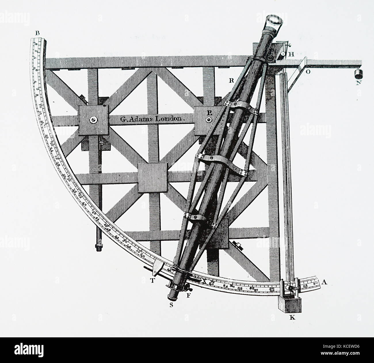 Illustration of an astronomical quadrant, an instrument used to measure ...