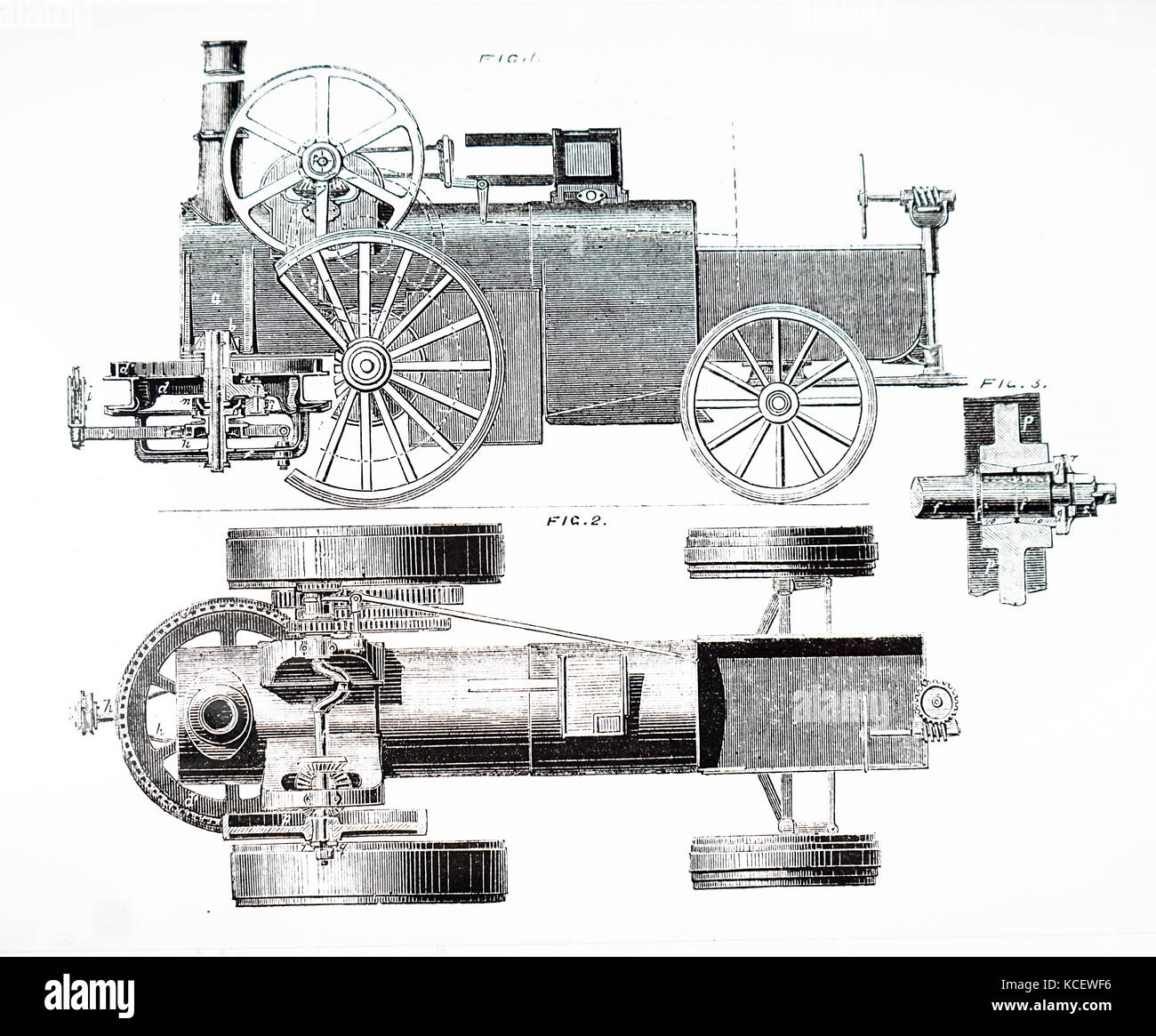 Illustration depicting a steam tractor with a winding drum and smoke ...