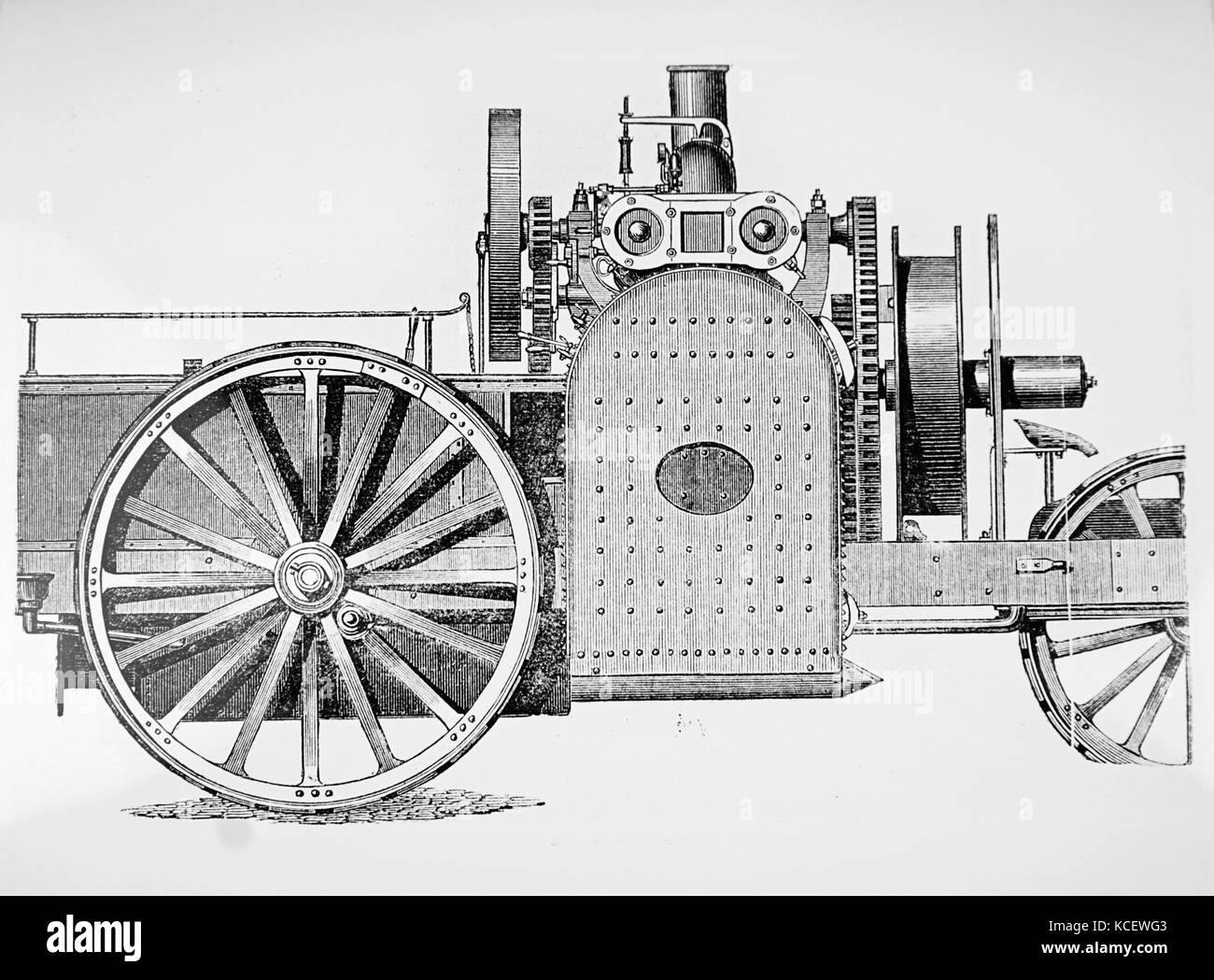 Engraving depicting the ploughing and traction engine by J. & F. Howard ...
