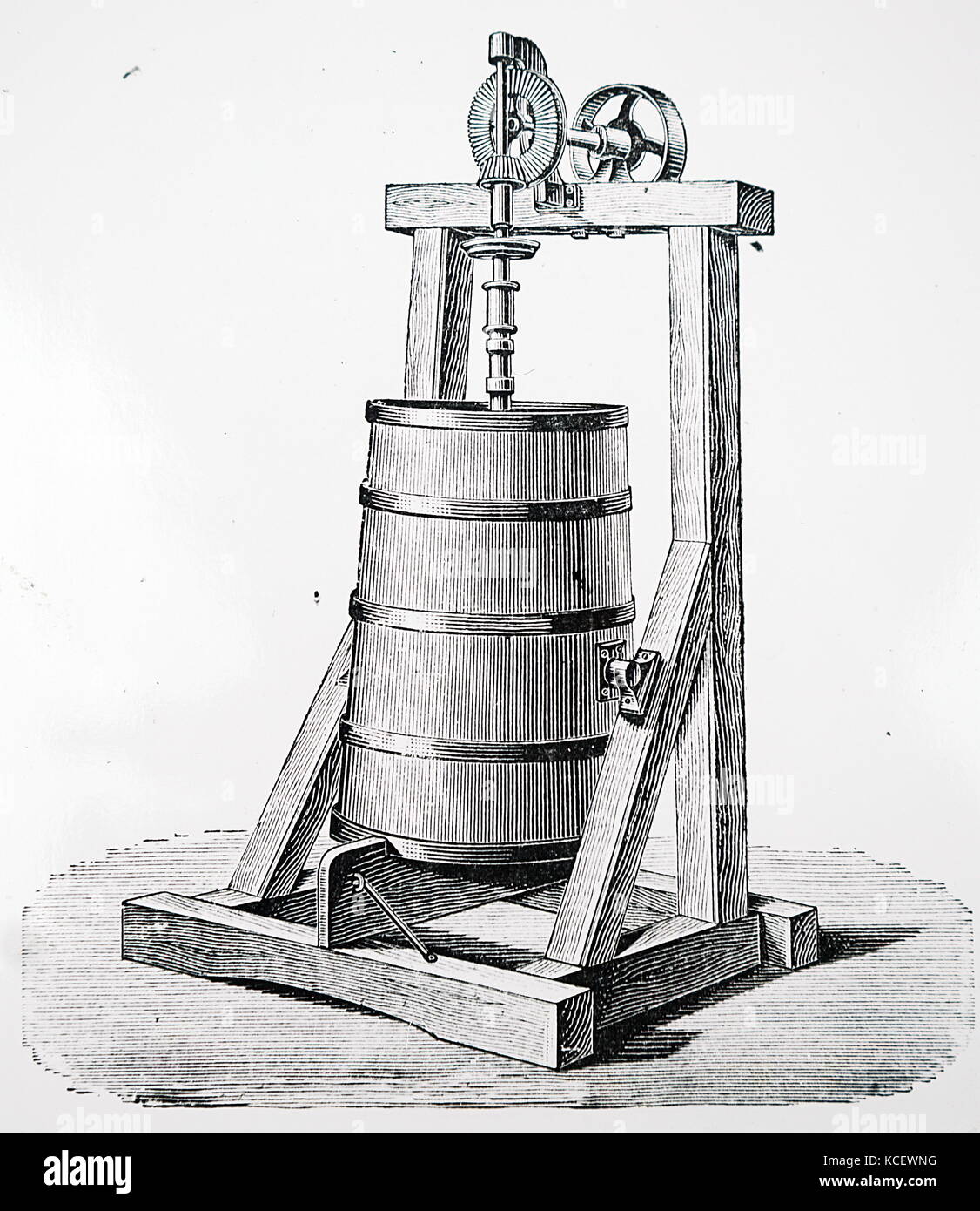 Engraving depicting a Holstein vertical butter churn. This model was a ...