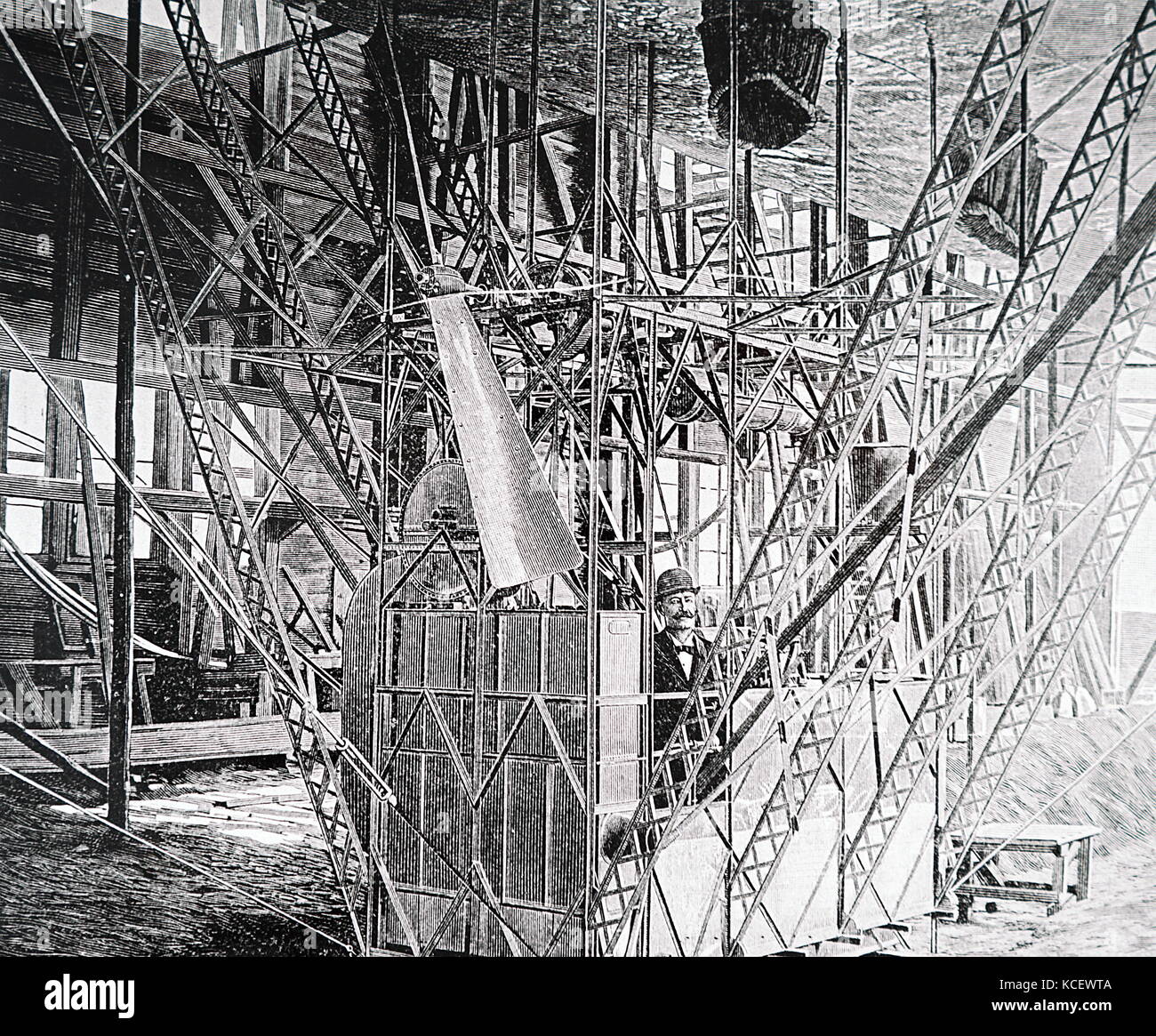 Engraving depicting David Schwarz's aluminium airship, the first metal ...