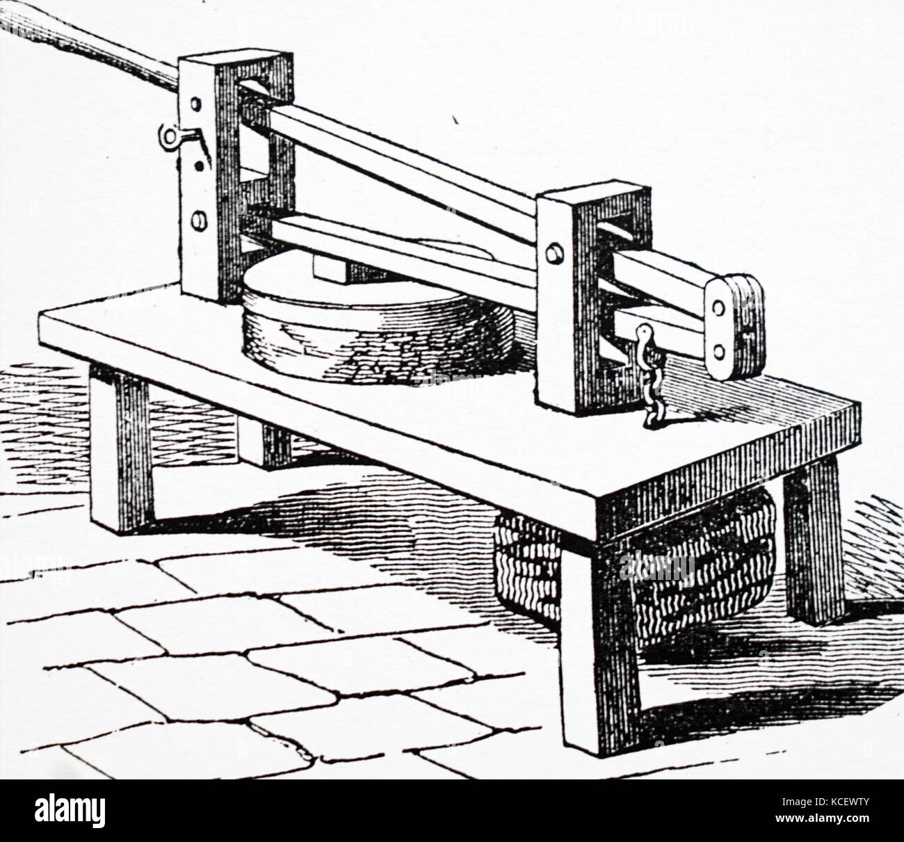 Engraving depicting a cheese press. Dated 18th Century Stock Photo - Alamy