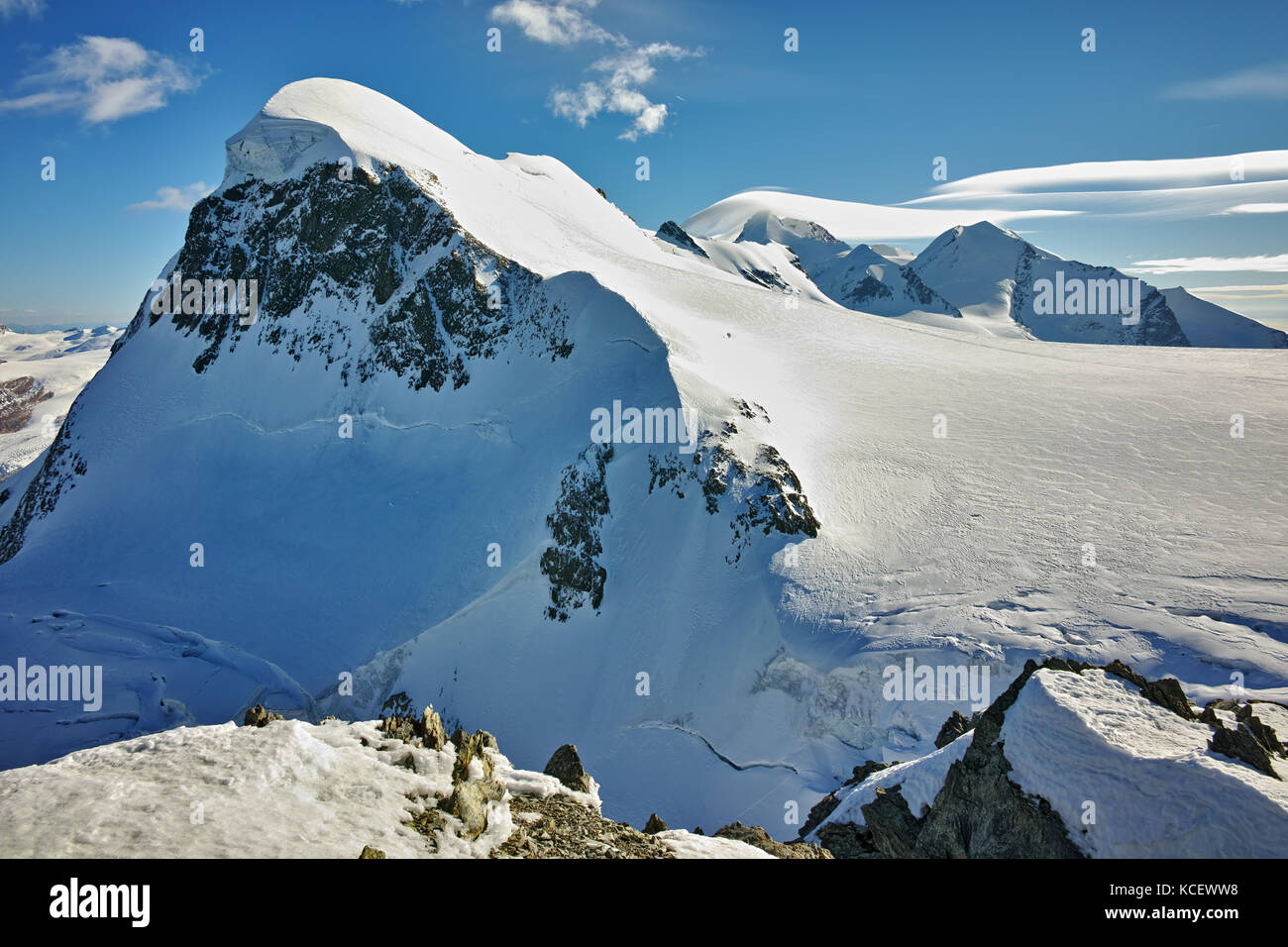 Winter Landscape of swiss Alps and mount Breithorn, Canton of Valais ...