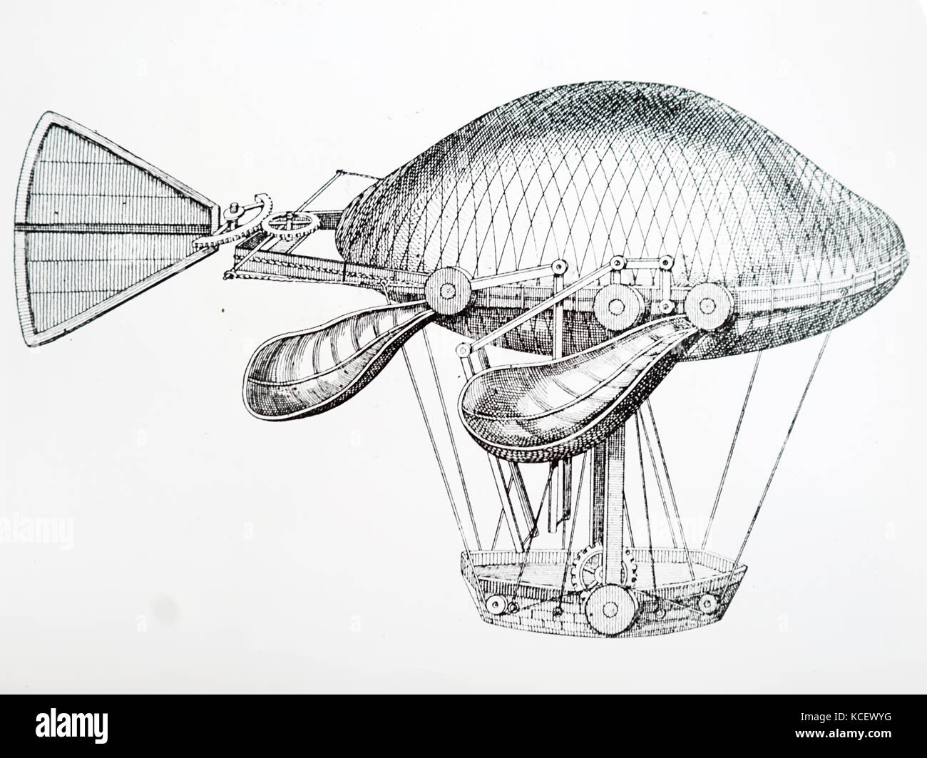 Engraving depicting Ferdinand Lagleize's navigable balloon. A model of ...
