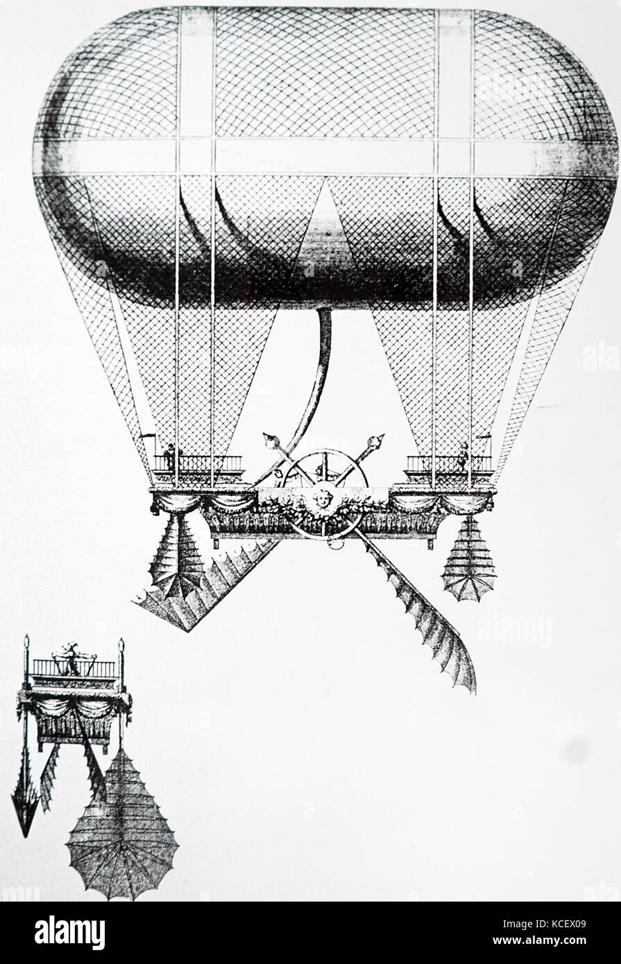 Engraving Carra's balloon fitted with paddle wheels as a means of ...
