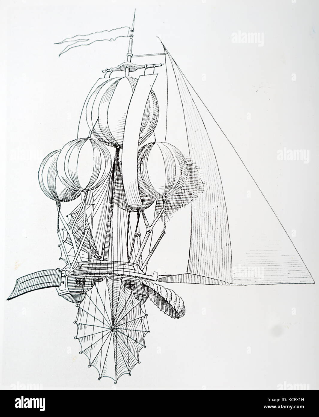 Engraving depicting an idea for a sailing balloon. Dated 18th Century ...