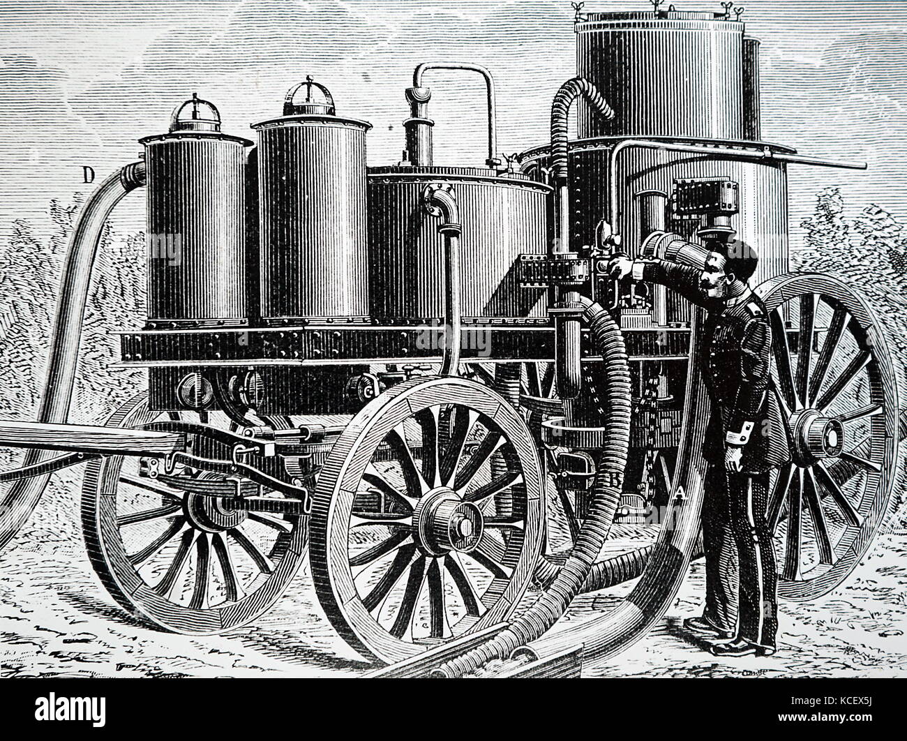 Engraving depicting a hydrogen generating machine used in the inflating ...