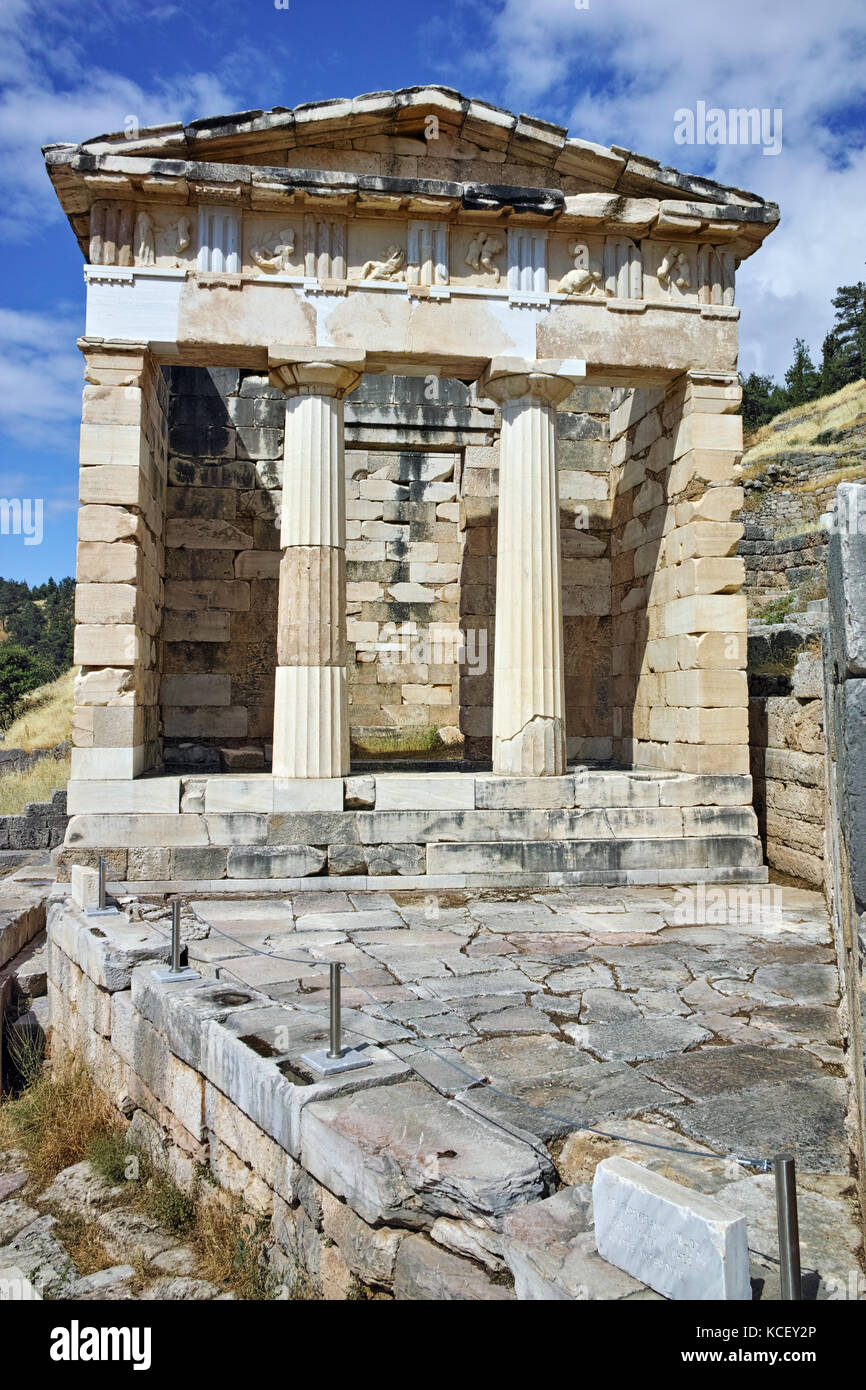 Building of Treasury of Athens in Ancient Greek archaeological site of ...