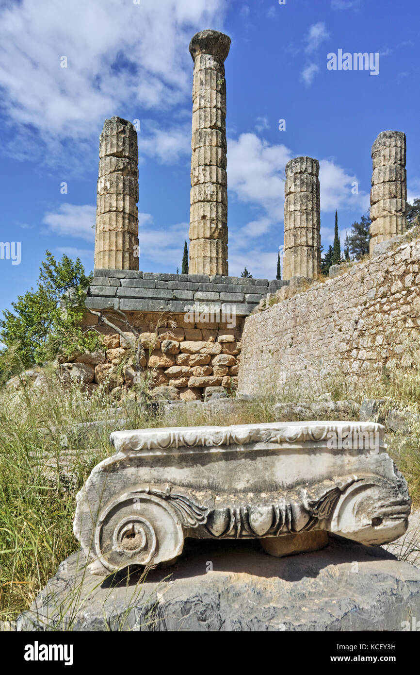 Ancient column and The Temple of Apollo in Ancient Greek archaeological ...