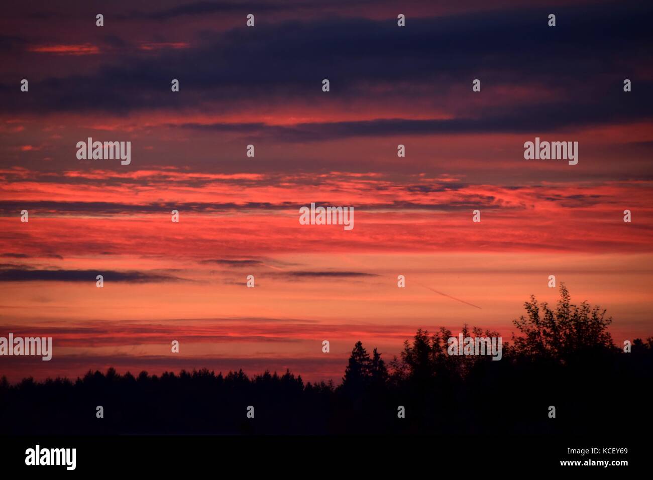 real sunrise in the Country in autumn after a stormy night, daybreak in ...