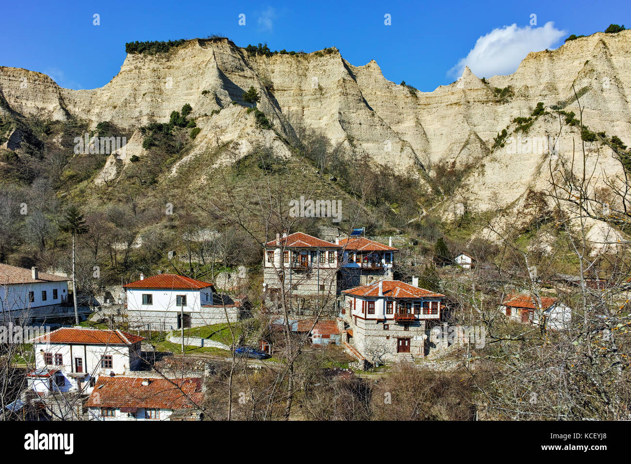 Panorama to ancient Melnik town and sand pyramids, Blagoevgrad region ...